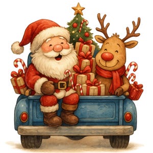 Santa Claus Christmas Truck Clipart: Whimsical Holiday Graphics ...