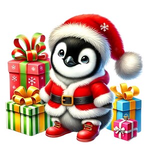 Christmas Penguin Clipart | 10 High-quality Jpgs | Festive Cute ...
