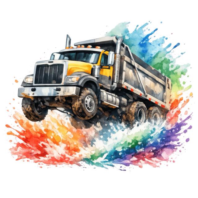 Watercolor Dump Truck Clipart, Construction Vehicle Graphics, Digital ...