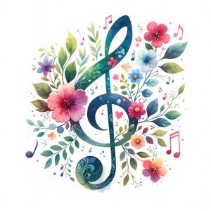 Floral Music Note Clipart - 12 High-quality Jpgs - Music Note Clipart ...
