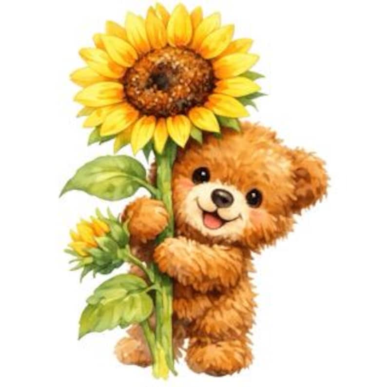 Sunflower Teddy Bear Clipart – Adorable Floral Bear Illustration for ...