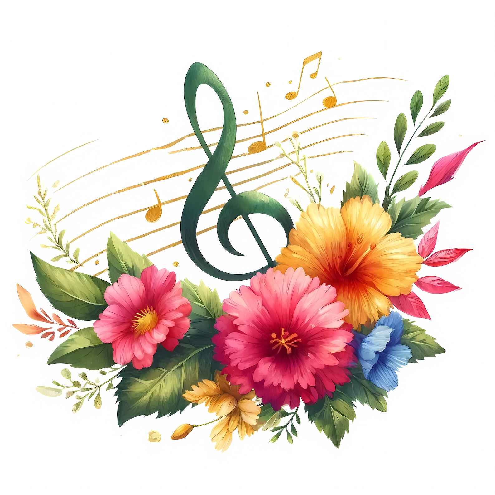 Music Notes Flowers Clipart 12 High-quality Jpgs Floral Music Note ...