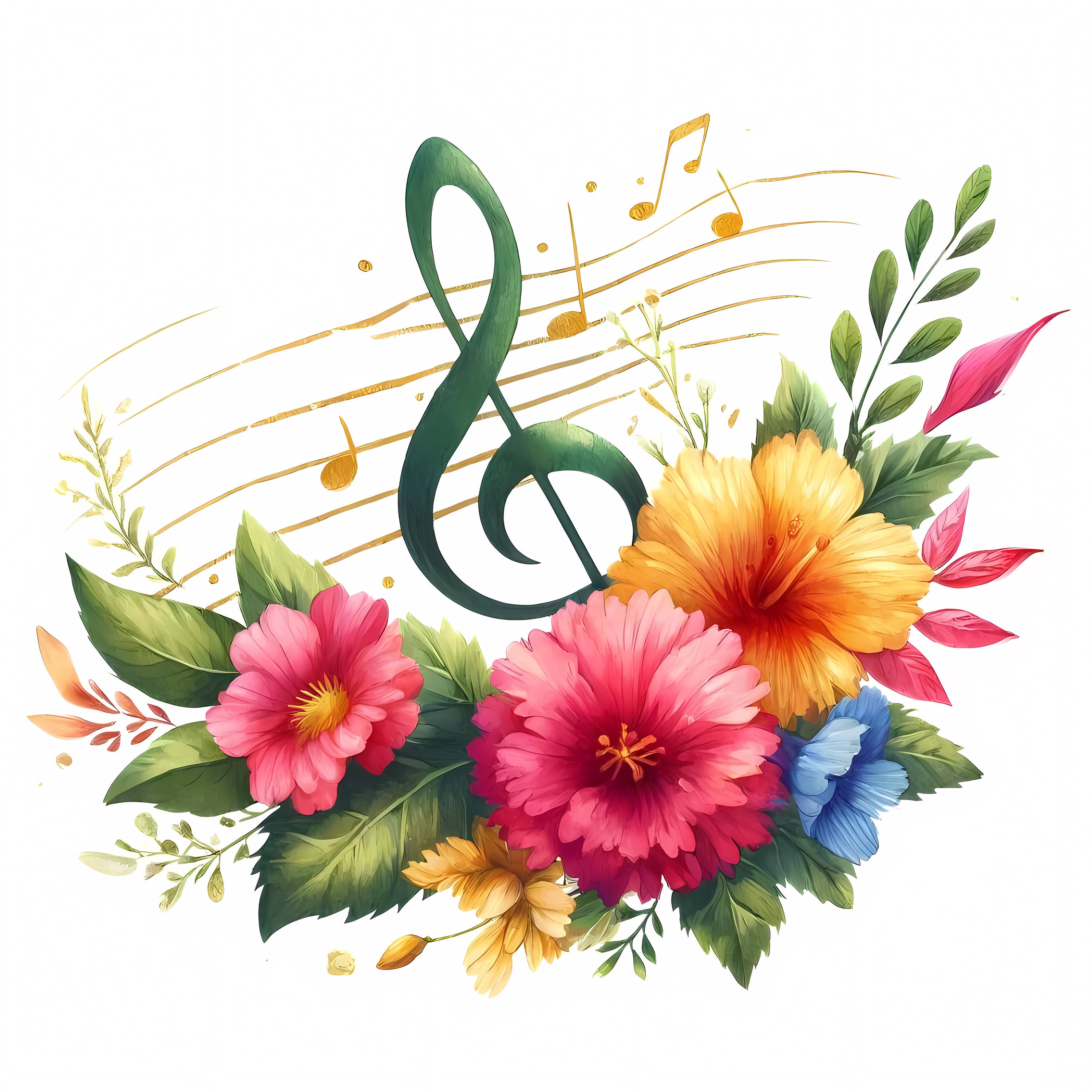 Music Notes Flowers Clipart 12 High-quality Jpgs Floral Music Note ...