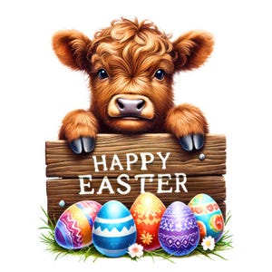 Happy Easter Clipart | 10 High-quality Designs | Baby Highland Cow ...