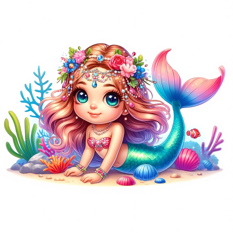 Cute Mermaid Clipart | 12 High-quality Jpgs | Magical Cute Mermaid ...