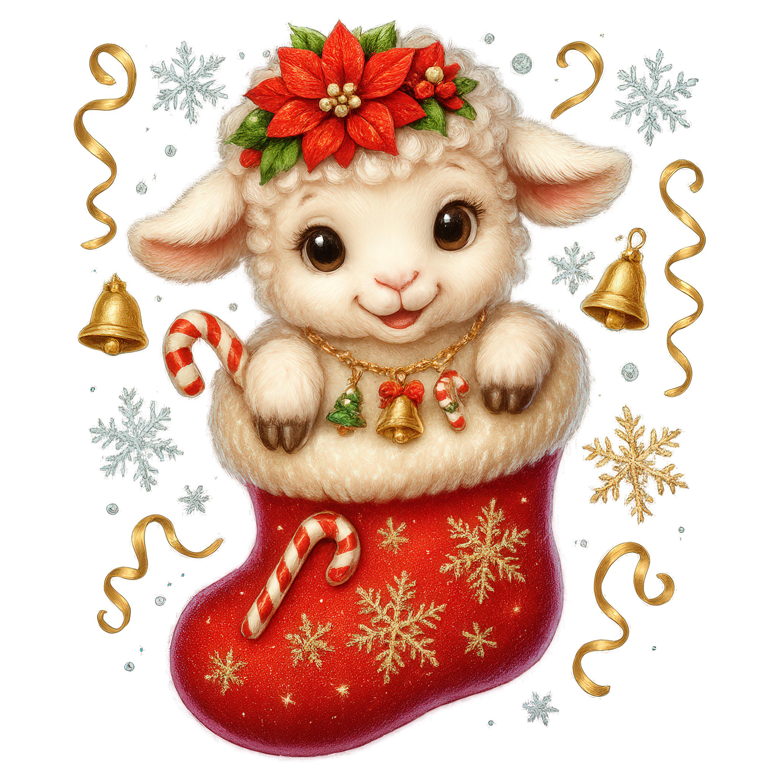 Cute Christmas Sheep Clipart – Holiday PNG for Crafts (instant Download ...