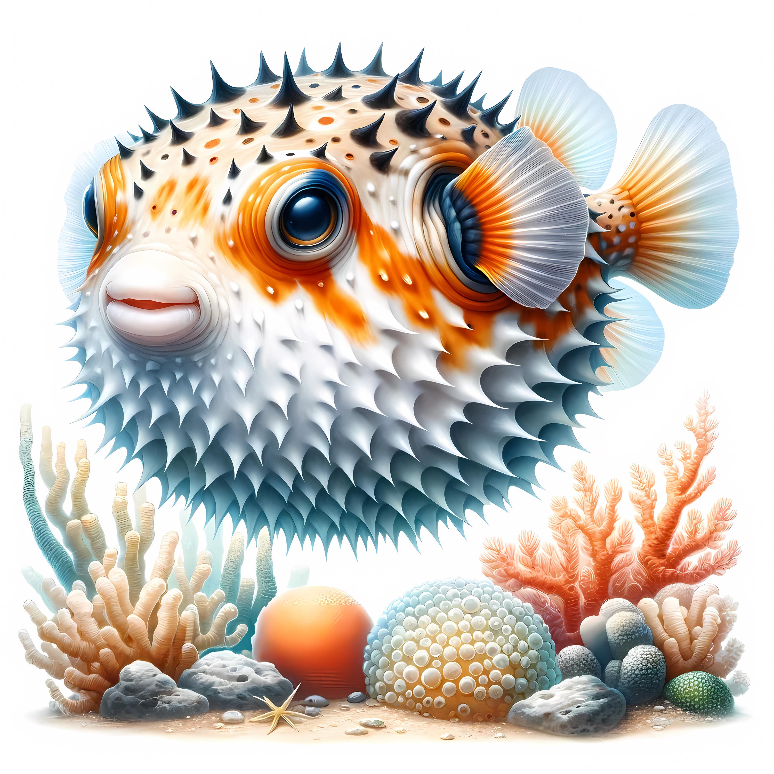 Puffer Fish Clipart 12 High-quality Jpgs Whimsical Pufferfish Clipart ...