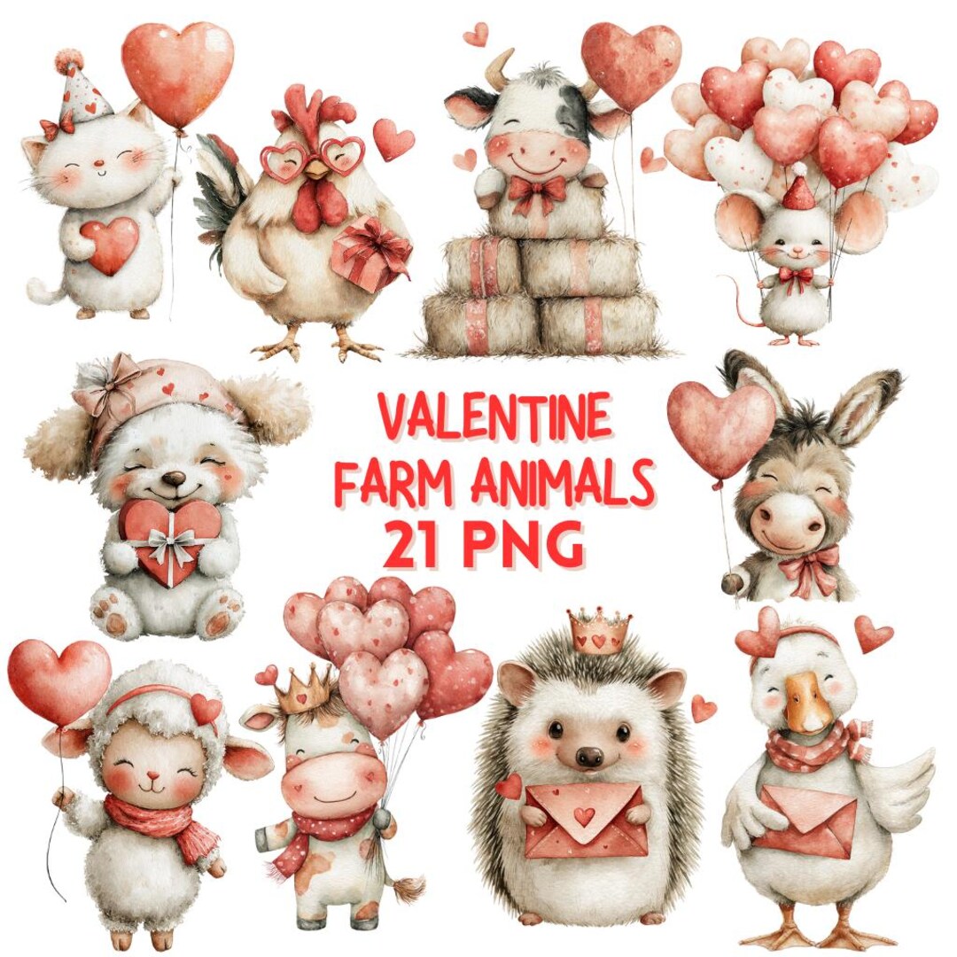 Valentine's Day Farm Animals Clipart | Adorable Love Graphics | Digital ...