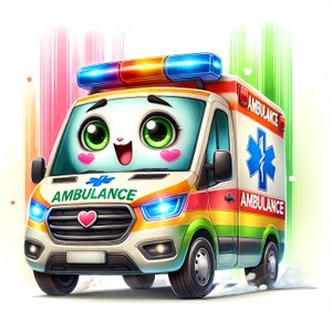 Cute Ambulance Clipart | 12 High-quality Jpgs | Adorable Ambulance ...