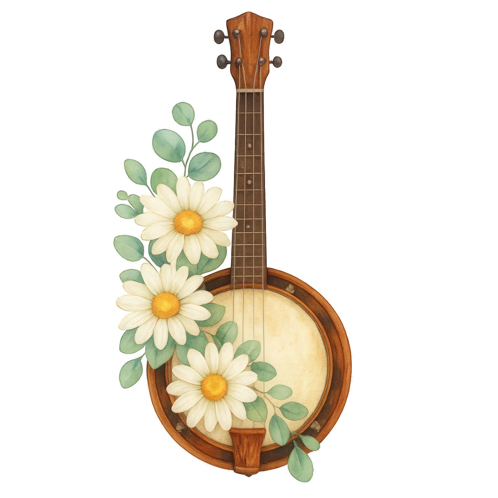 10 Floral Banjo Clipart Bundle: Watercolor Banjo With Flower PNG ...