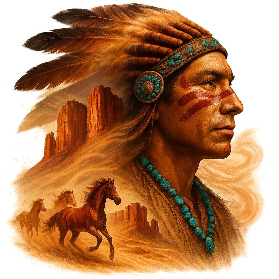 10 Native Chief Double Exposure Clipart: Heritage PNG Design (commercial Use, Digital Download ...