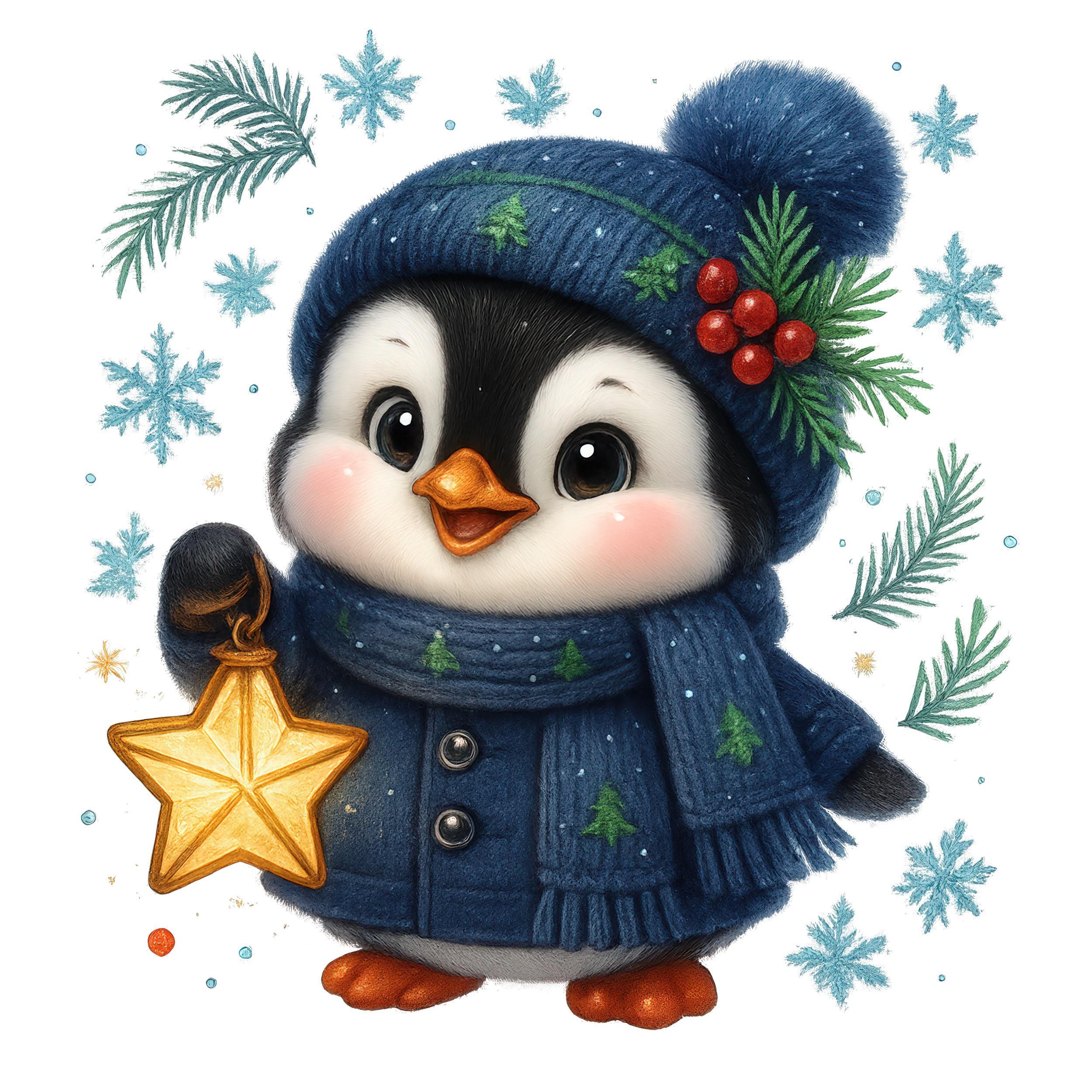 Cute Christmas Penguin Clipart – Holiday Cards, Crafts (PNG Digital ...