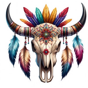 Tribal Bull Skull Clipart | 12 High-quality Jpgs | Clipart Bundle ...