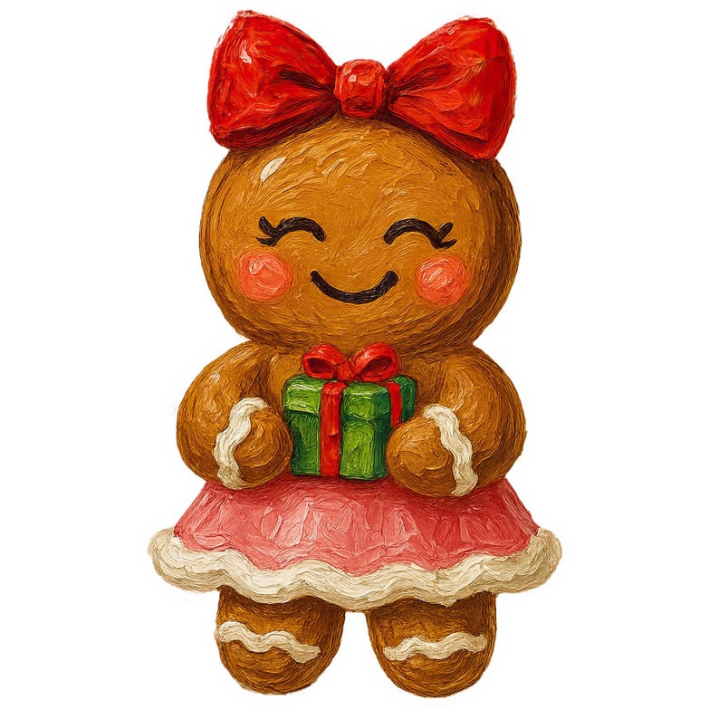 Hand-painted Gingerbread Girl Clipart: Brushstroke Christmas PNG ...