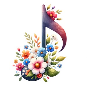 Floral Music Note Clipart - 12 High-quality Jpgs - Music Note Clipart ...