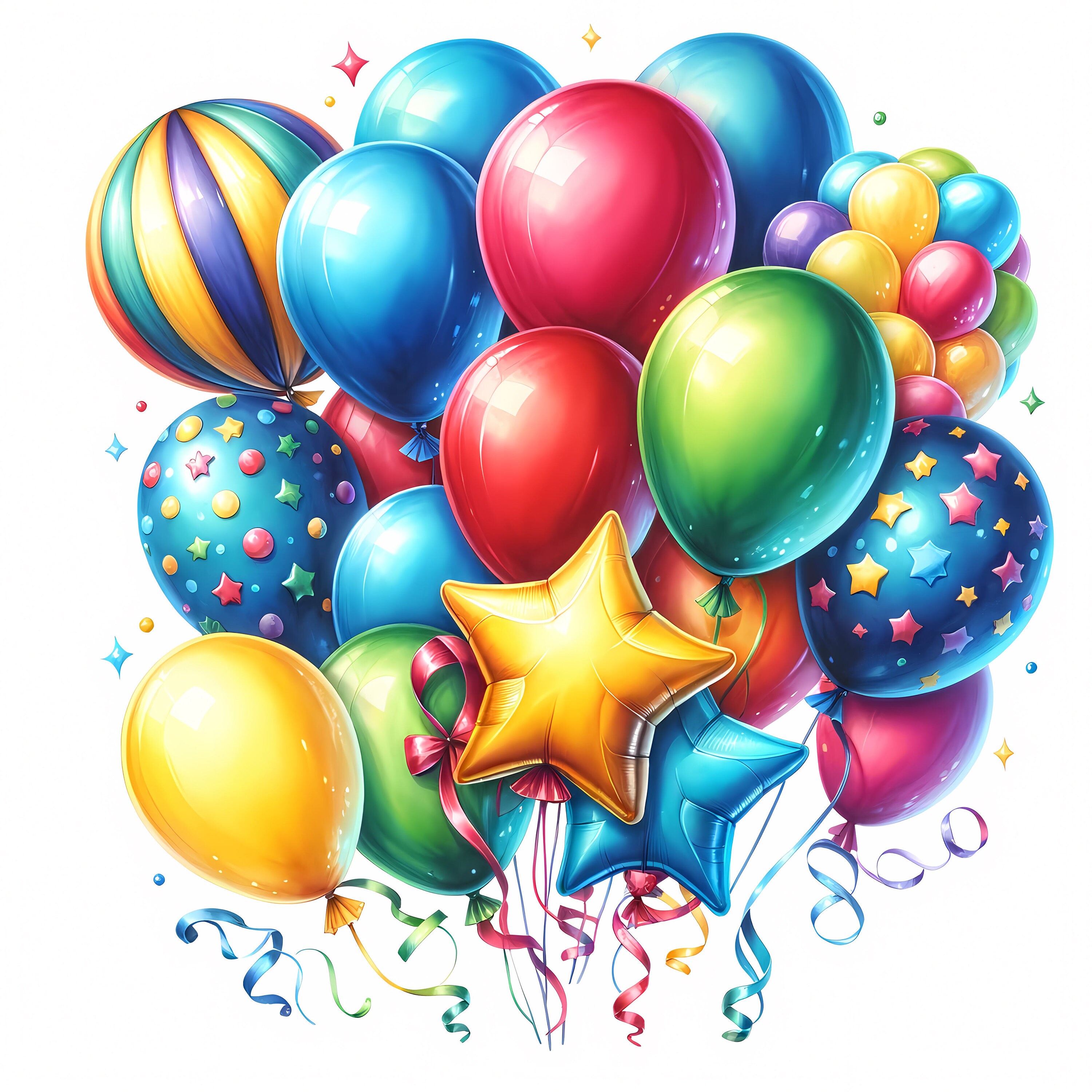 Colorful Balloons Clipart – Festive Art, Birthday Printables (digital ...