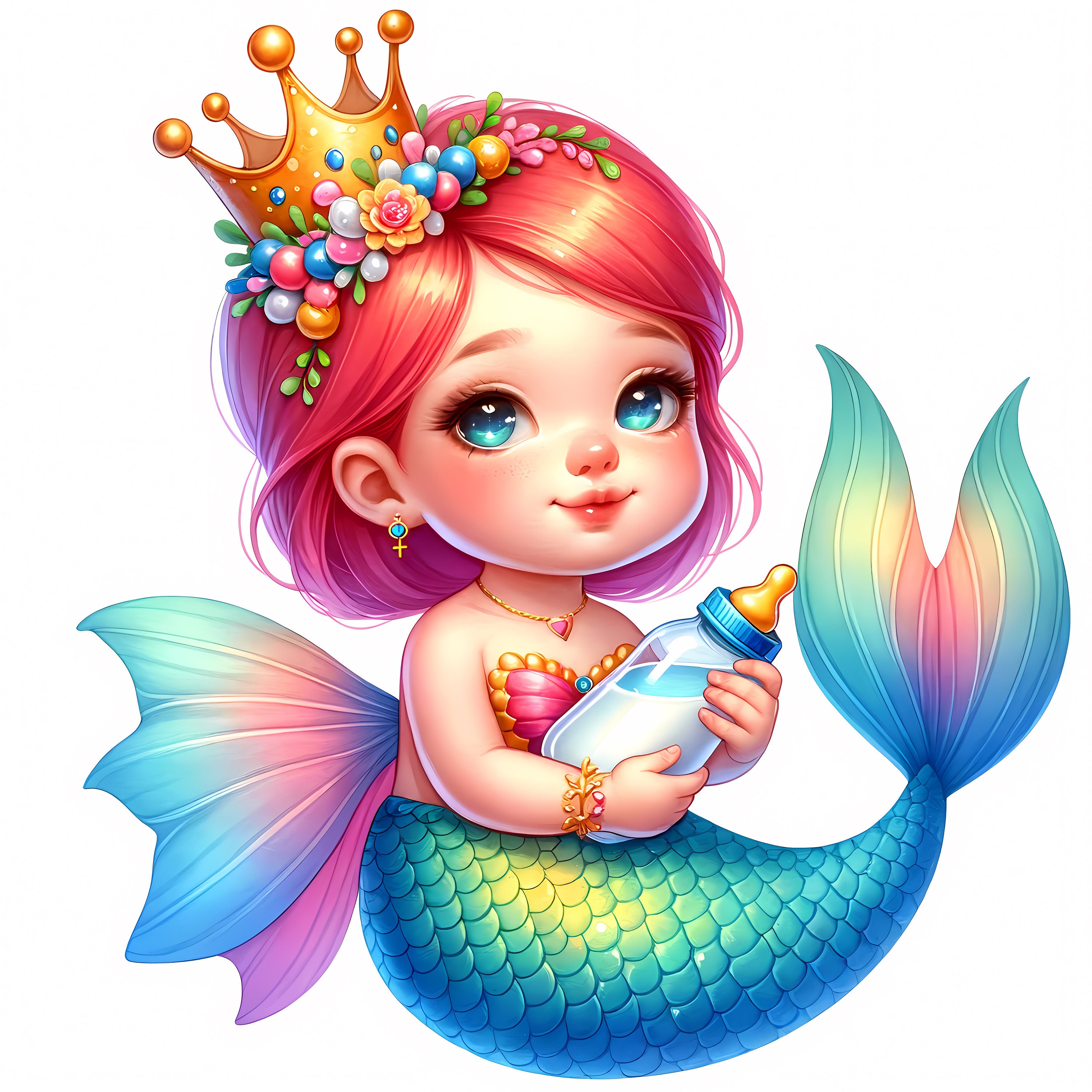 Baby Mermaid Clipart 10 High-quality Jpgs Cute Baby Mermaid Clipart ...
