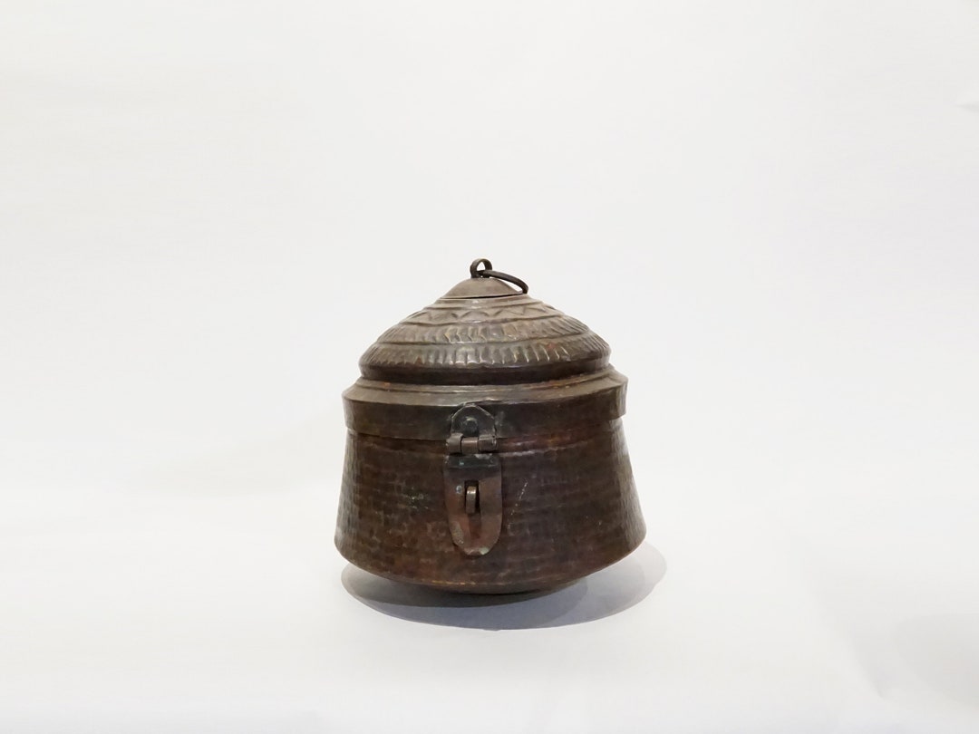 Antique Indian Hand-pounded Copper Pot With Lid Rare Copper Box ...