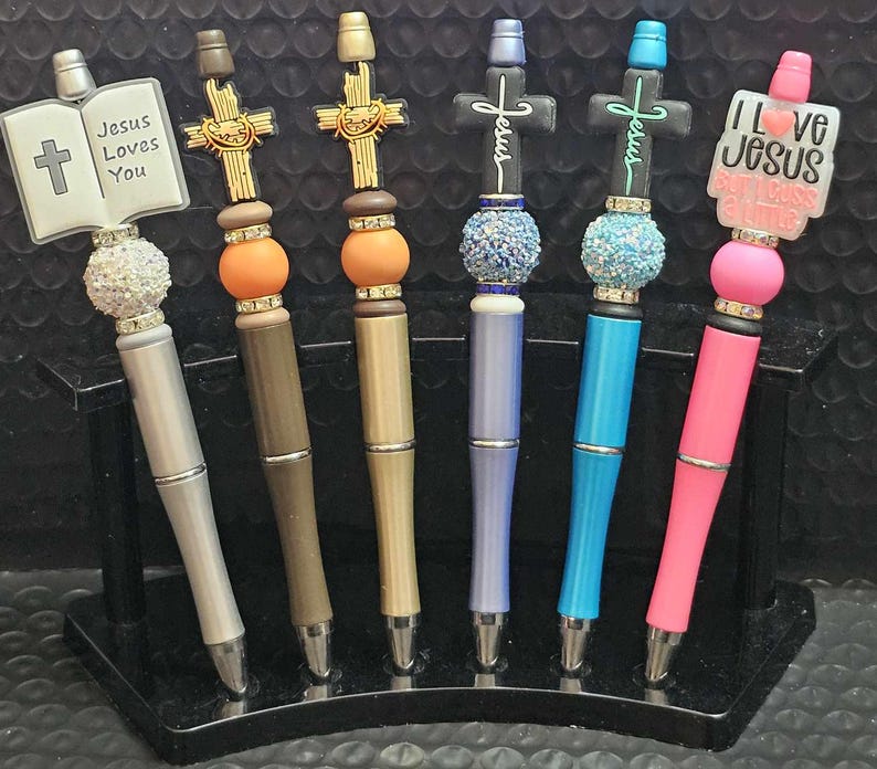Christian Cross Refillable Beaded Ink Pen With Silicone Beads and ...