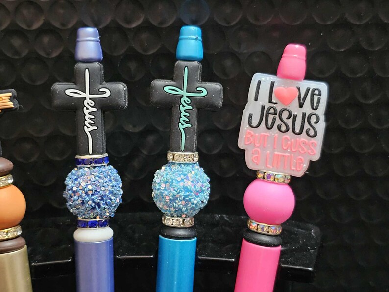 Christian Cross Refillable Beaded Ink Pen With Silicone Beads and ...