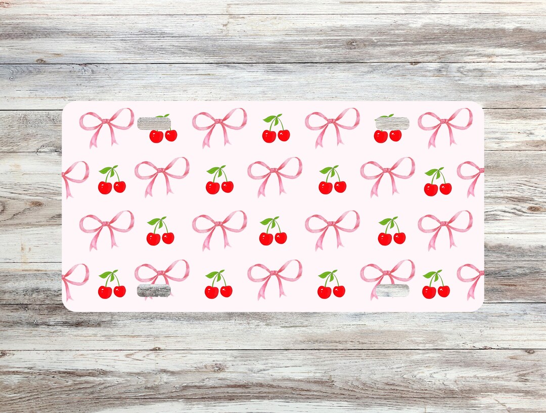 Pink Bows and Cherries License Plate, Bows License Plate, Girlie ...