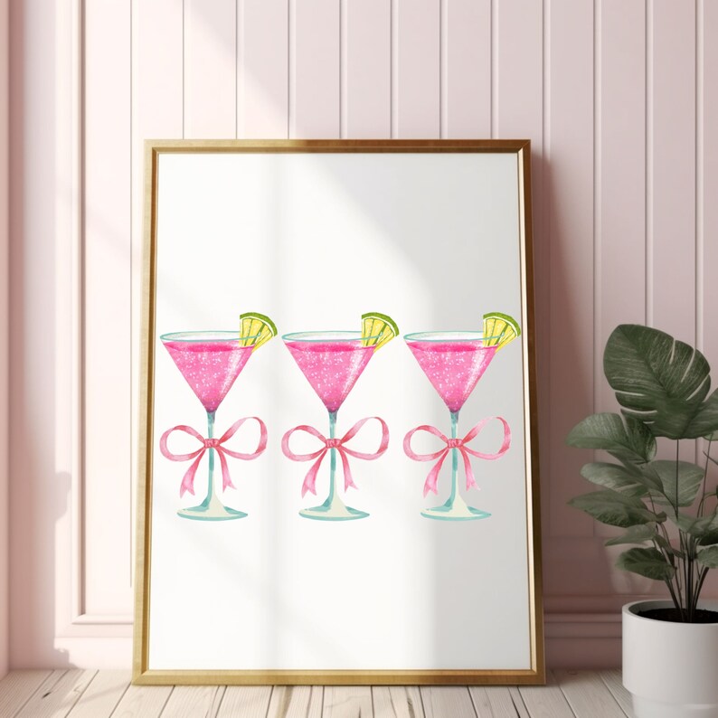 Pink Martinis With Bows Poster, Cocktail Poster, Drinks Poster, Pink ...