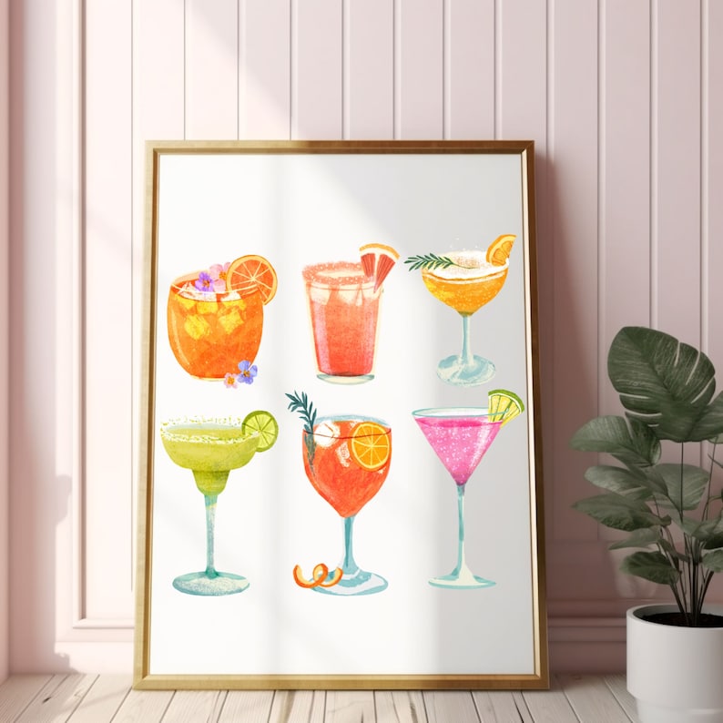 Cocktails Poster, Mocktails Poster, Cute Drinks Poster, Cocktails Wall ...