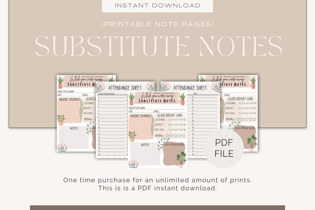 Boho Substitute Notes and Attendance Sheet, Teacher Notes, Attendance ...