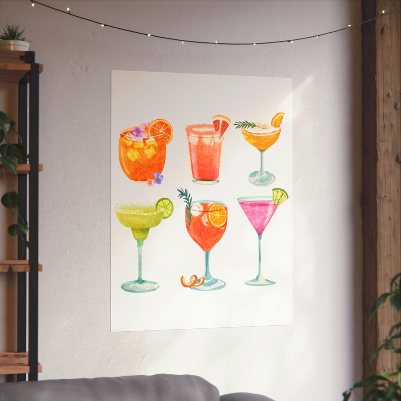 Cocktails Poster, Mocktails Poster, Cute Drinks Poster, Cocktails Wall ...