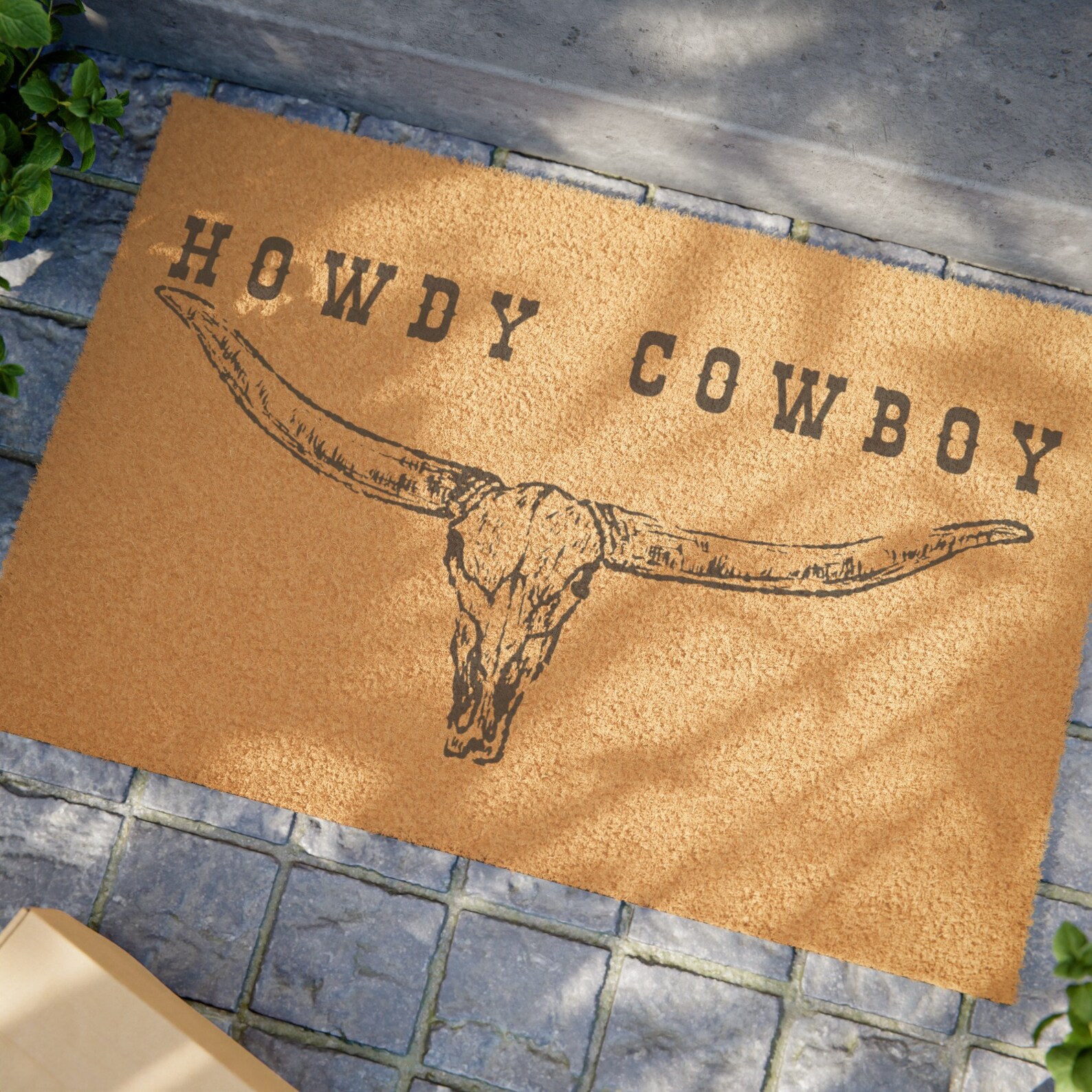 Howdy Cowboy Bull Skull Doormat, Western Doormat, Bull Skull Doormat ...