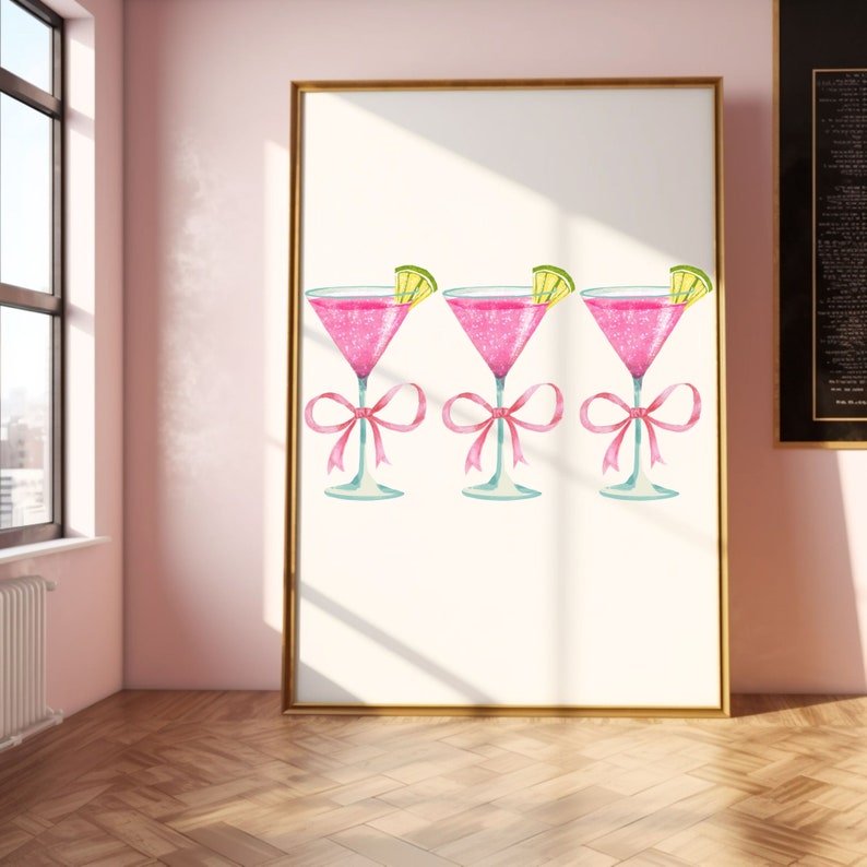 Pink Martinis With Bows Poster, Cocktail Poster, Drinks Poster, Pink ...