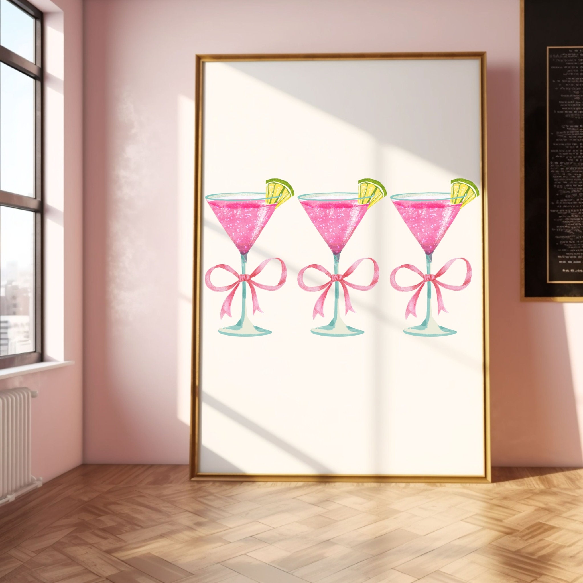 Pink Martinis With Bows Poster, Cocktail Poster, Drinks Poster, Pink ...