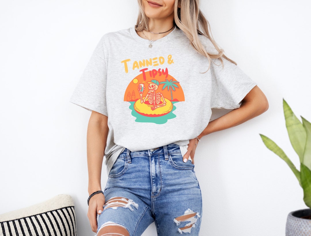 Tanned and Tipsy Skeleton Unisex Heavy Cotton Tee, Beach Tee, Lake Tee ...
