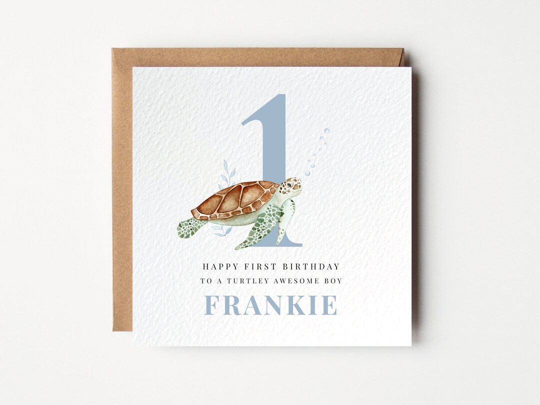 Turtle Theme Birthday Card, Boy Birthday Card, First Bday Card ...