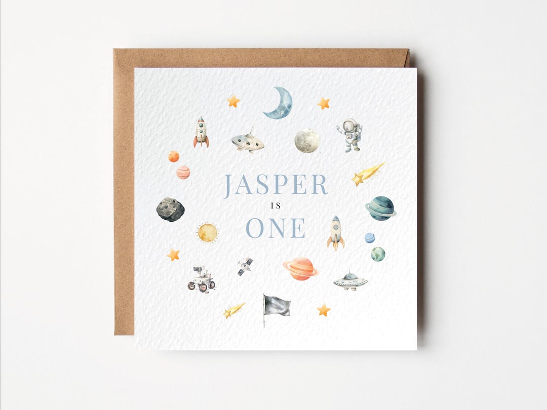Space Birthday Card, Planet Theme Card, Second Birthday Card, Birthday ...