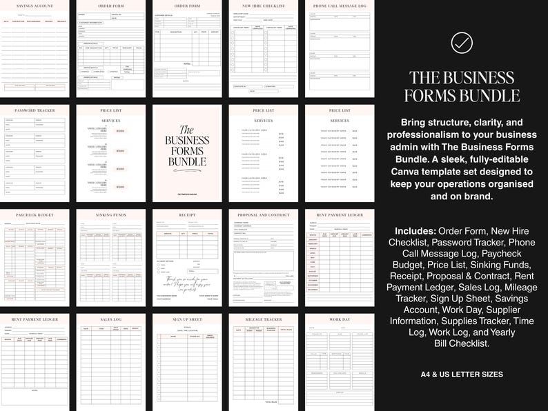 Editable Business Forms Canva Template | Small Business Admin Templates ...