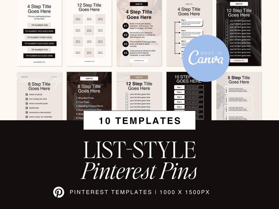 List Pinterest Pin Templates | Editable Canva, Social Media (digital ...