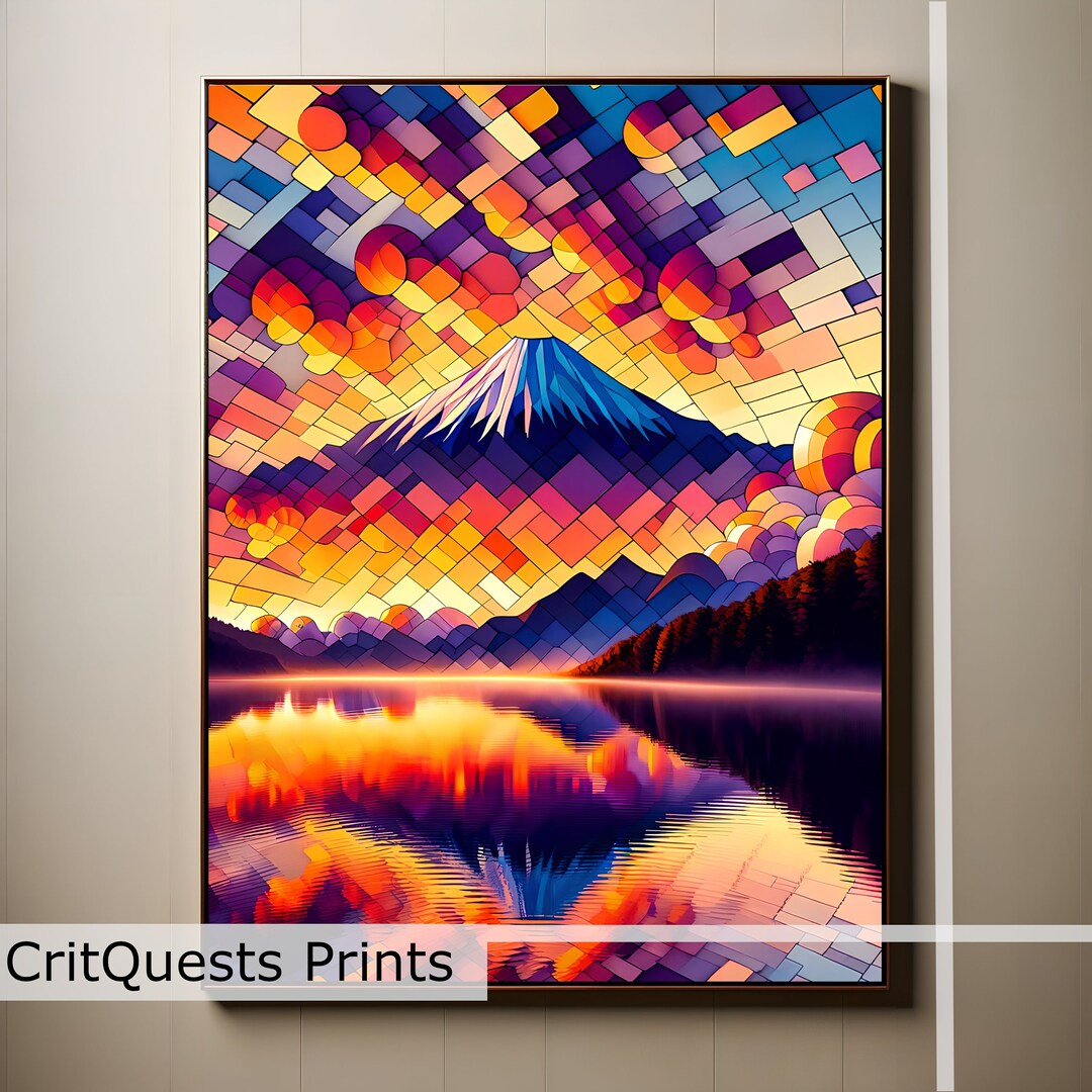 Mosaic Mountain Mirage Cubist-inspired Sunset Reflection Art Print ...