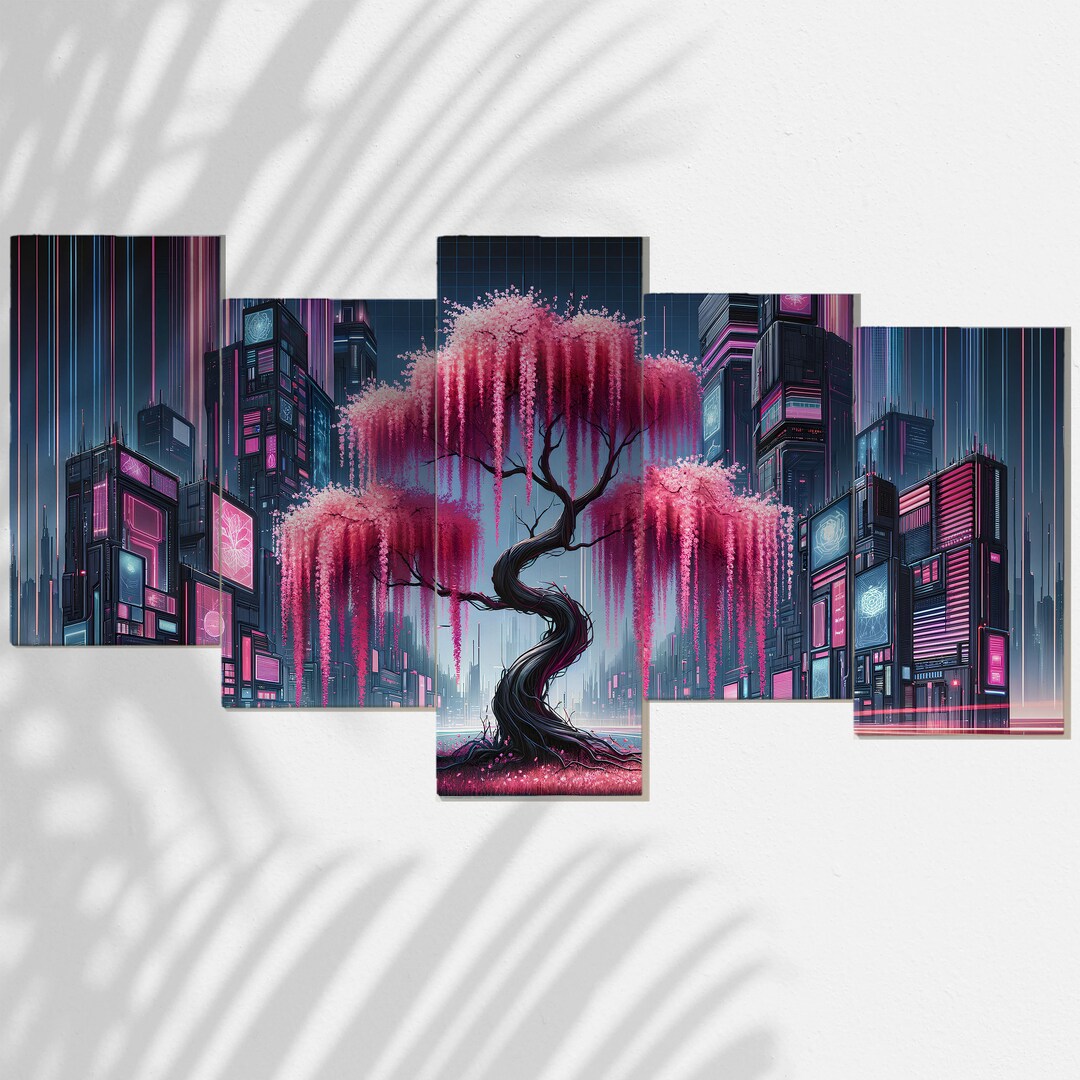 Sakura Wallpaper Cherry Blossom Tree Cyberpunk Sakura Fusion 5 Panel ...