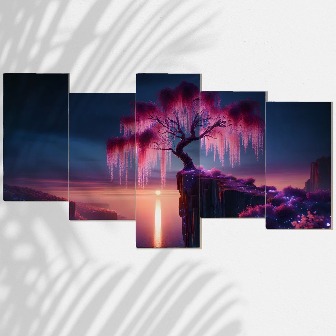 Sakura Wallpaper Cherry Blossom Art Ethereal Sakura Twilight 5 Panel ...