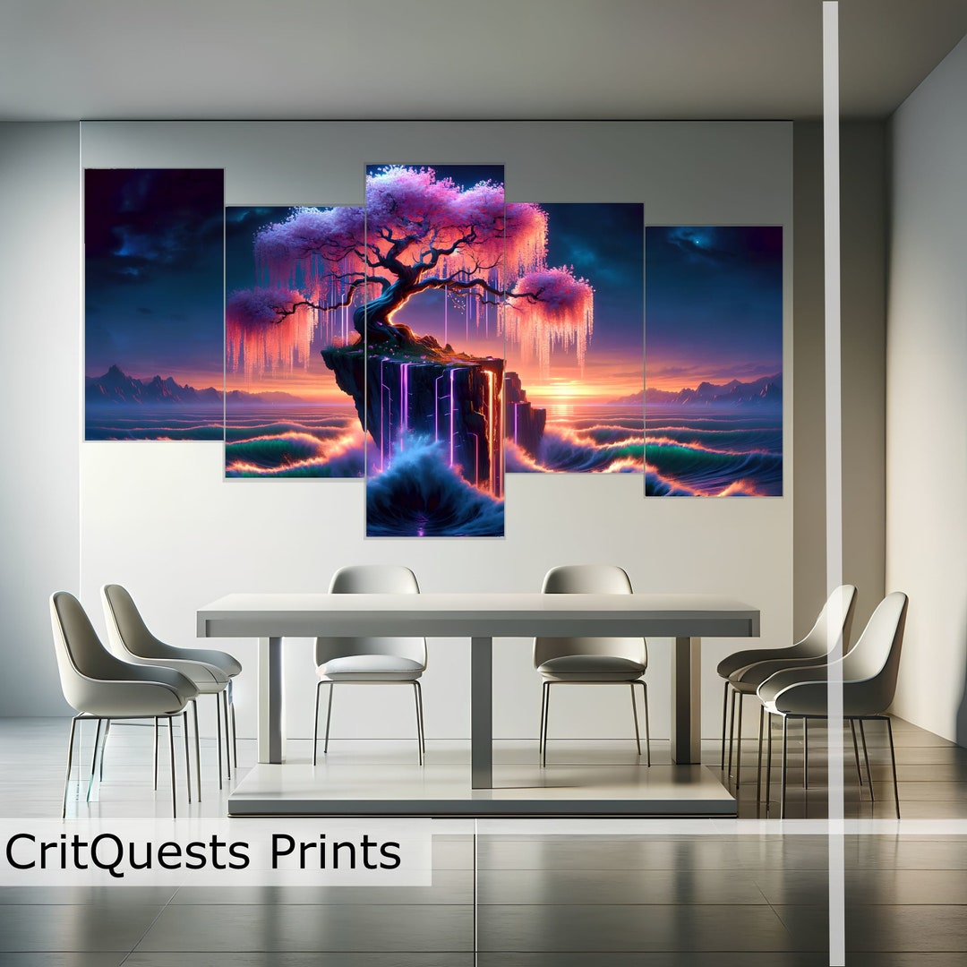 Sakura Wallpaper Cherry Blossom Art Twilight Sakura Serenity 5 Panel ...