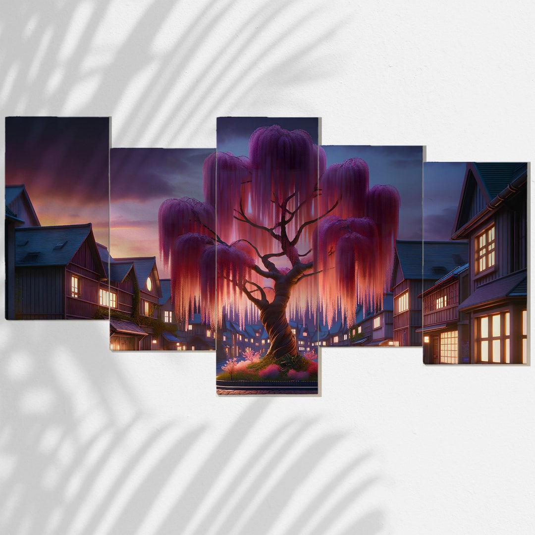 Sakura Artwork Cherry Blossom Art Sakura Evening Whisper 5 Panel Canvas ...