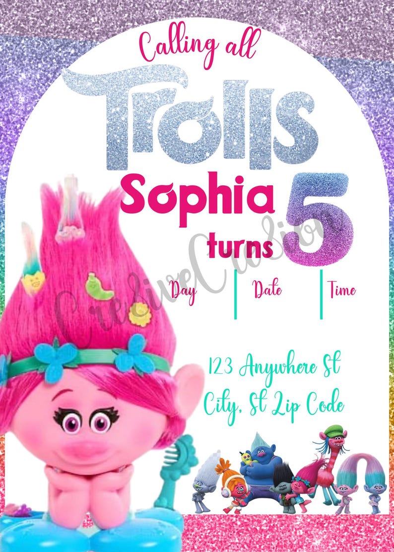 Editable Trolls Invitation - Etsy