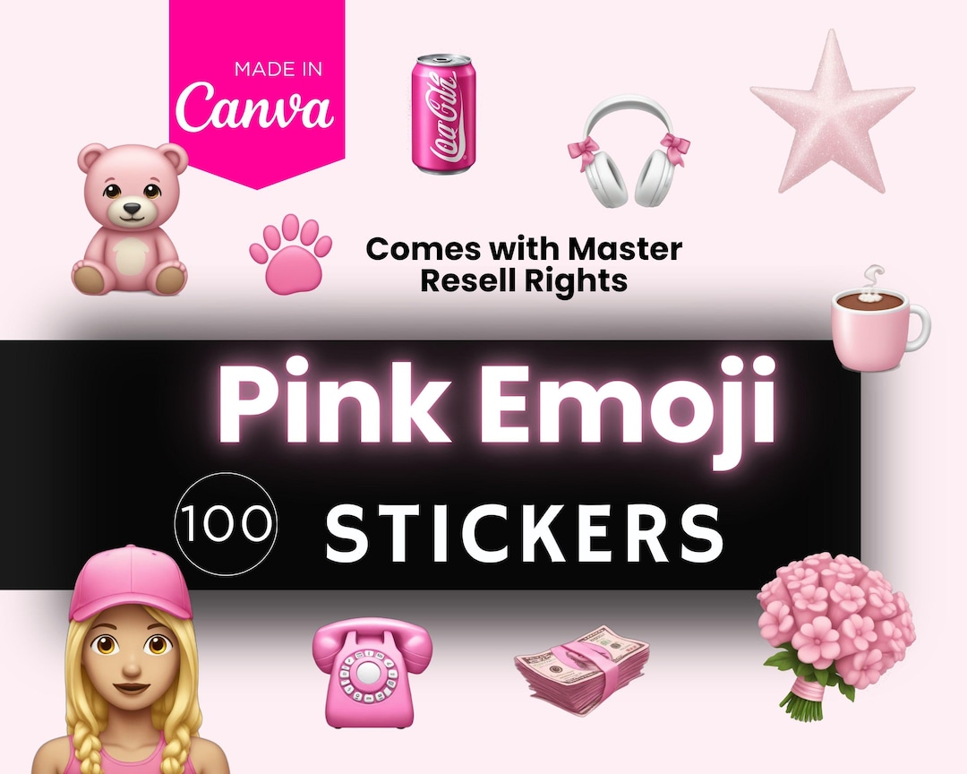 Pink Emoji Sticker Pack | 100 Aesthetic Digital Stickers | Canva ...