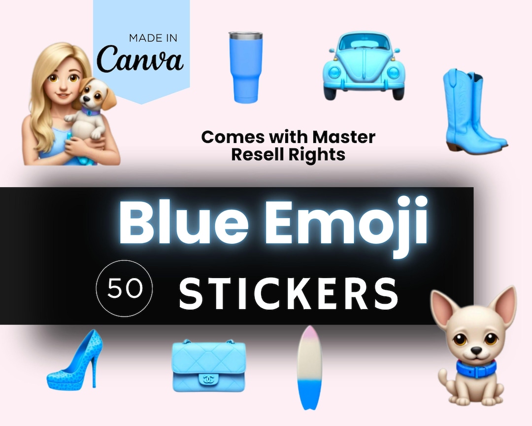 Blue Emoji Sticker Pack | 50 Aesthetic Digital Stickers | Canva ...