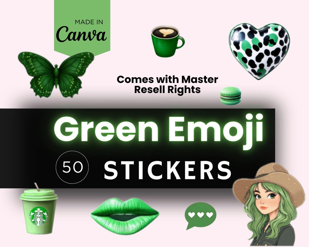 Green Emoji Sticker Pack | 50 Aesthetic Digital Stickers | Canva ...