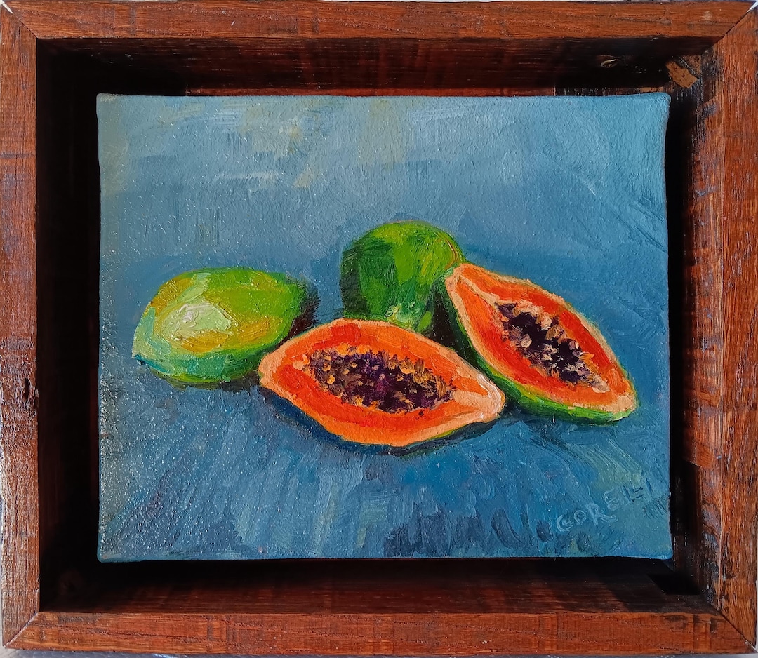 Study #9: Fresh Papaya Oil Painting, Handcrafted Float Frame - Etsy