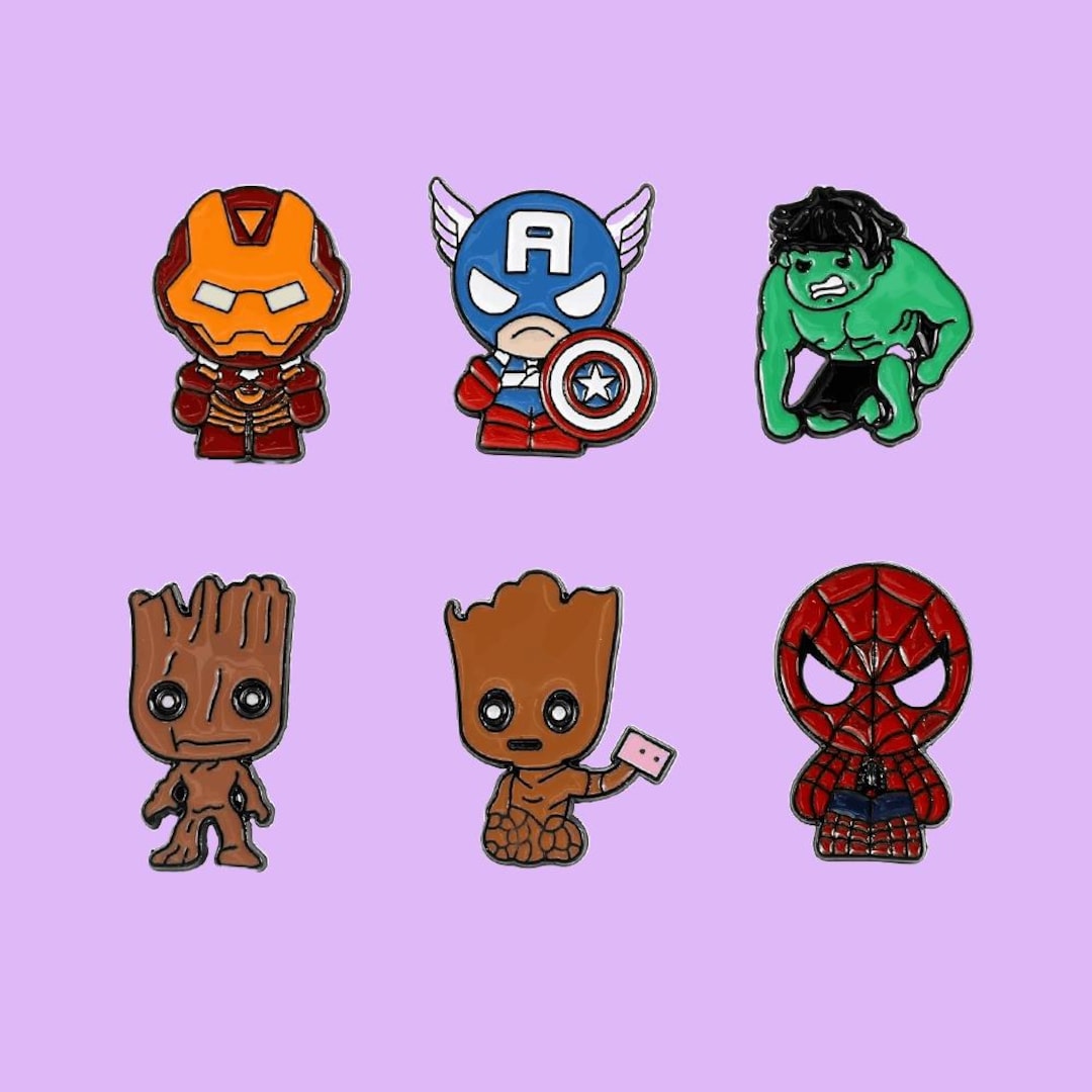 Marvel Superhero 6 Piece Pin Set Groot Captain America Spiderman Hulk ...