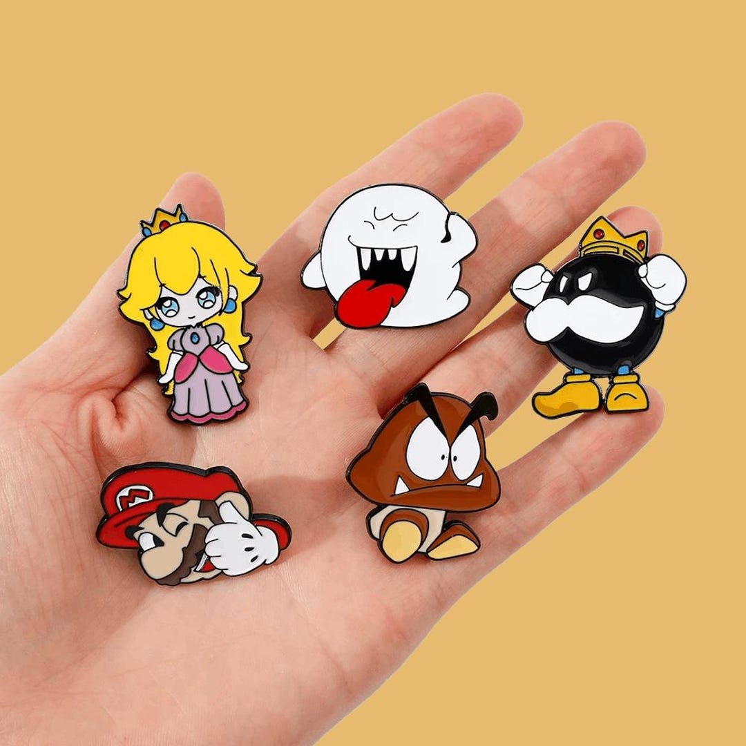 Super Mario Pin Set Mario, Princess Peach, Goomba, Boo & Bob-omb Pins 5 ...