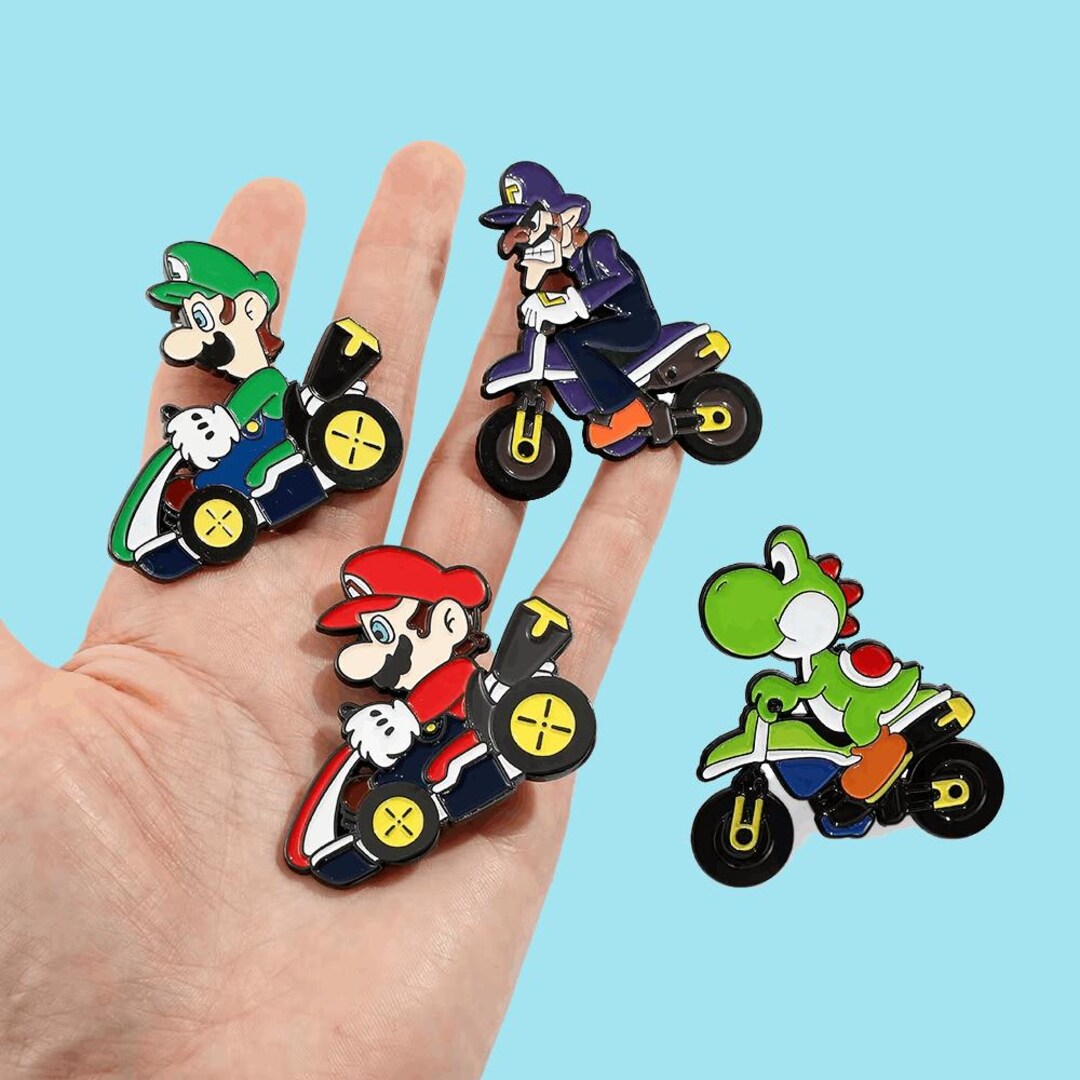 Mario Kart 4-piece Pin Set Enamel Pins of Yoshi, Mario, Luigi, and ...